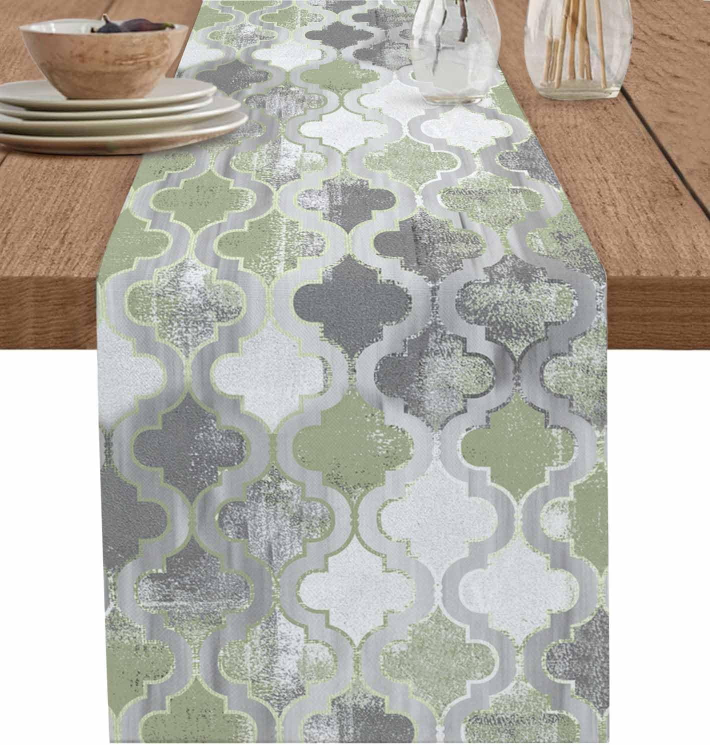 Blue Morocco Linen Table Runners Modern Geometric Trellis Abstract Art ...