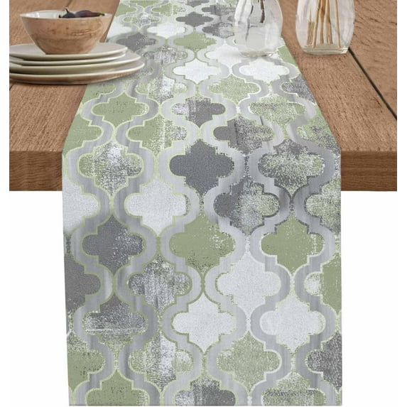 Blue Morocco Linen Table Runners Modern Geometric Trellis Abstract Art ...