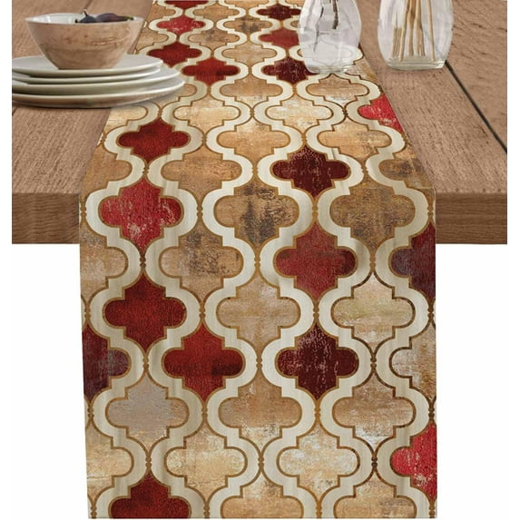 Blue Morocco Linen Table Runners Modern Geometric Trellis Abstract Art ...