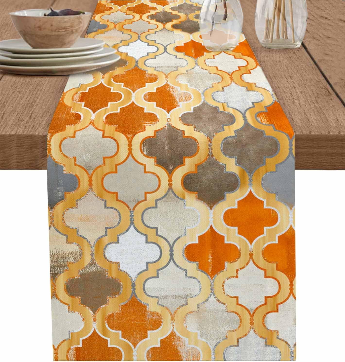 Blue Morocco Linen Table Runners Modern Geometric Trellis Abstract Art ...