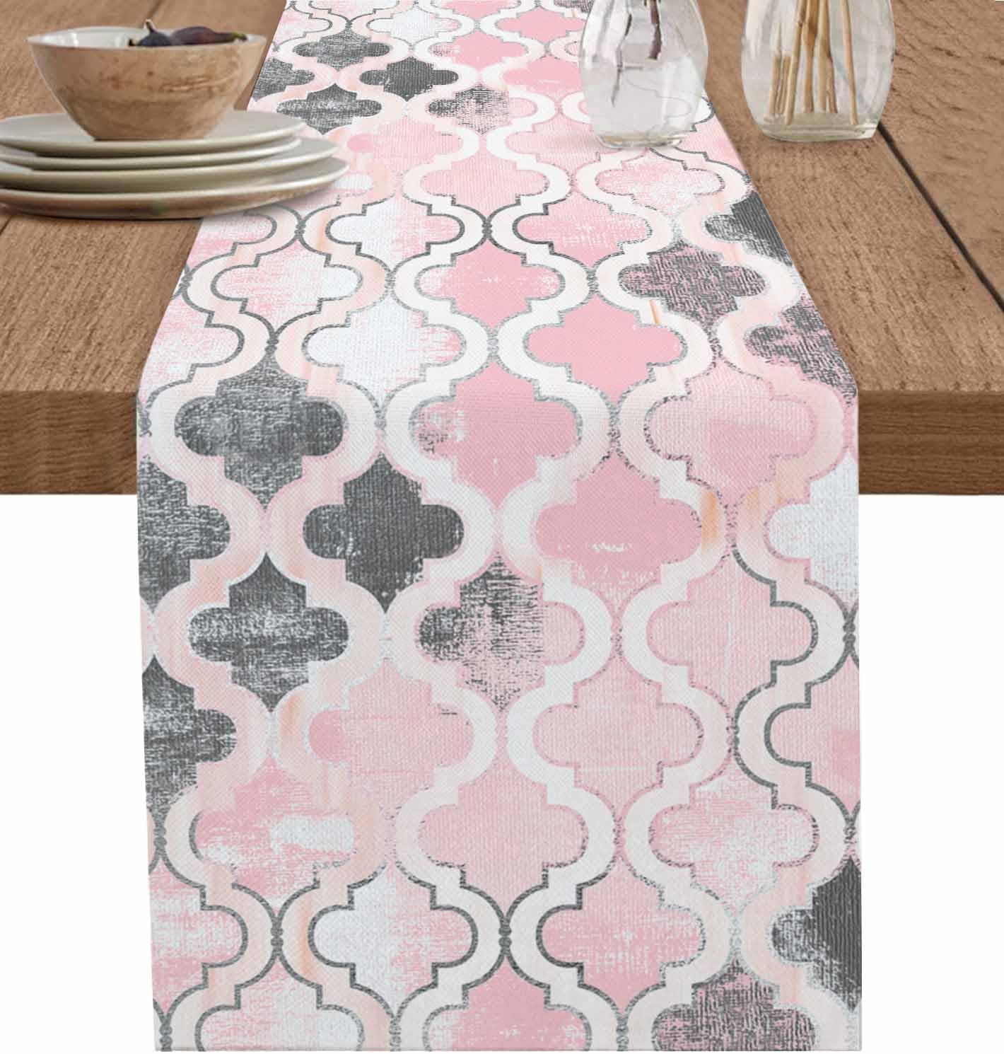 Blue Morocco Linen Table Runners Modern Geometric Trellis Abstract Art ...