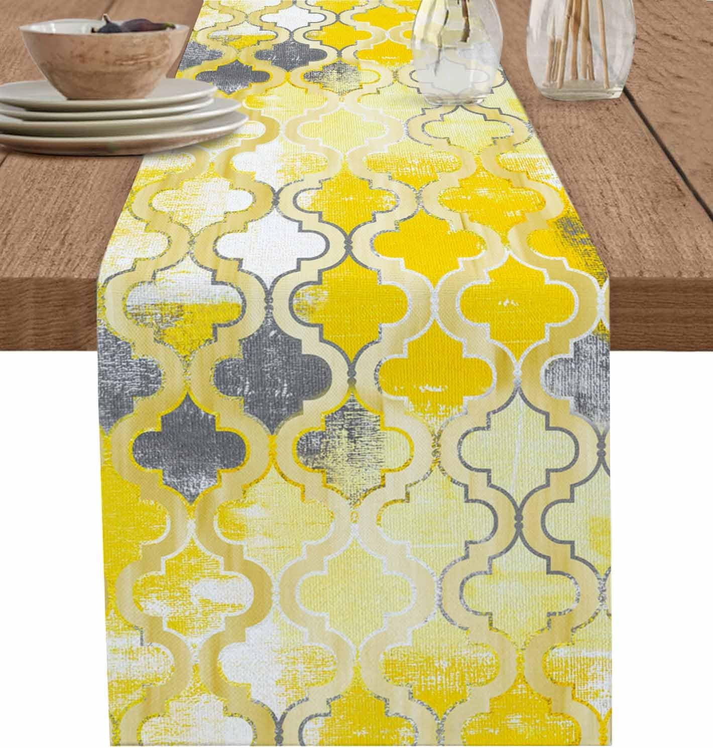 Blue Morocco Linen Table Runners Modern Geometric Trellis Abstract Art ...
