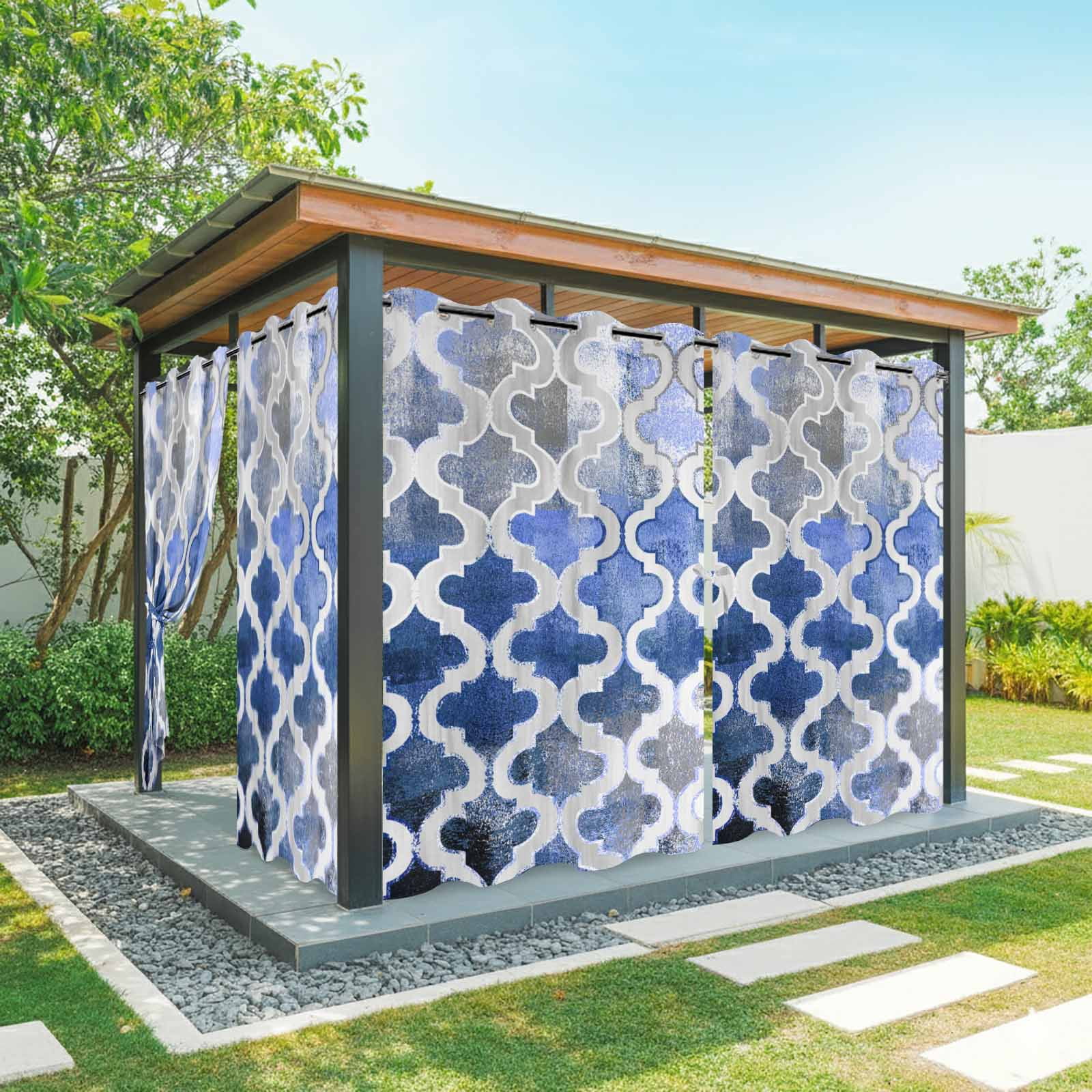 Blue Morocco Outdoor Curtains, Abstract Retro aterproof Weatherproof ...