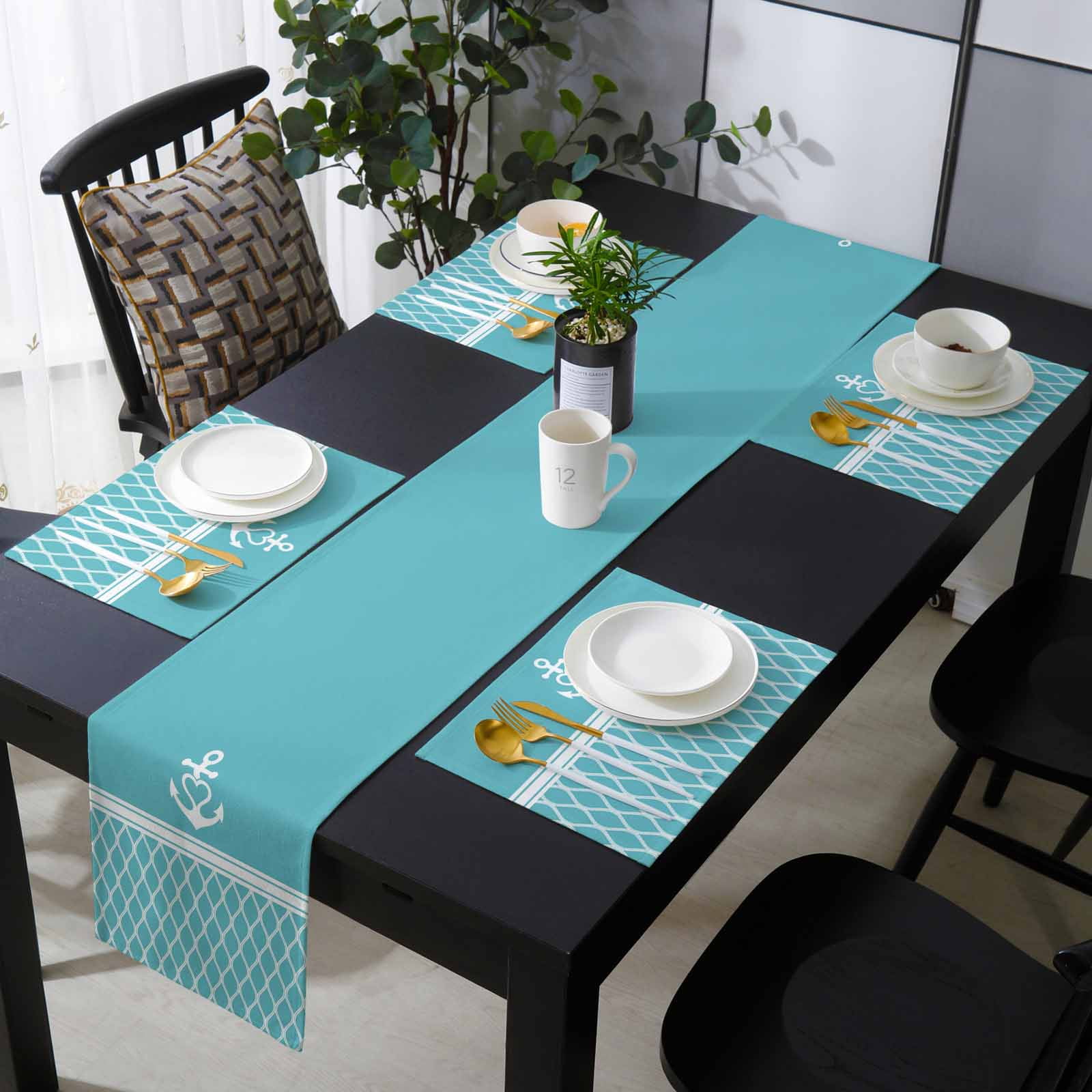 Blue Morocco Placemats Set of 6 with 90 Inches Long Table Runners ...