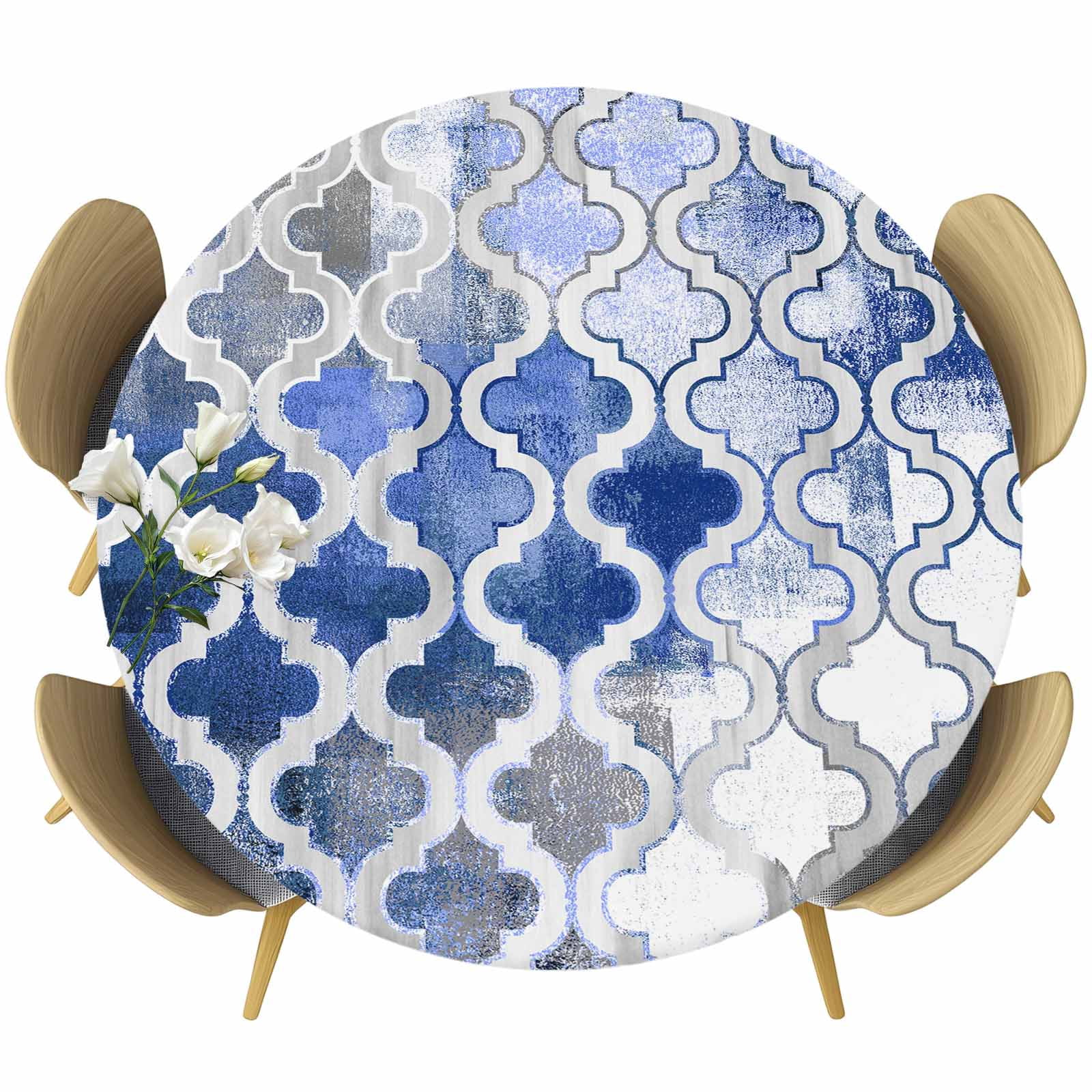 Blue Morocco Round Tablecloth 45-54 Inch Round Fitted Table Cloth with ...