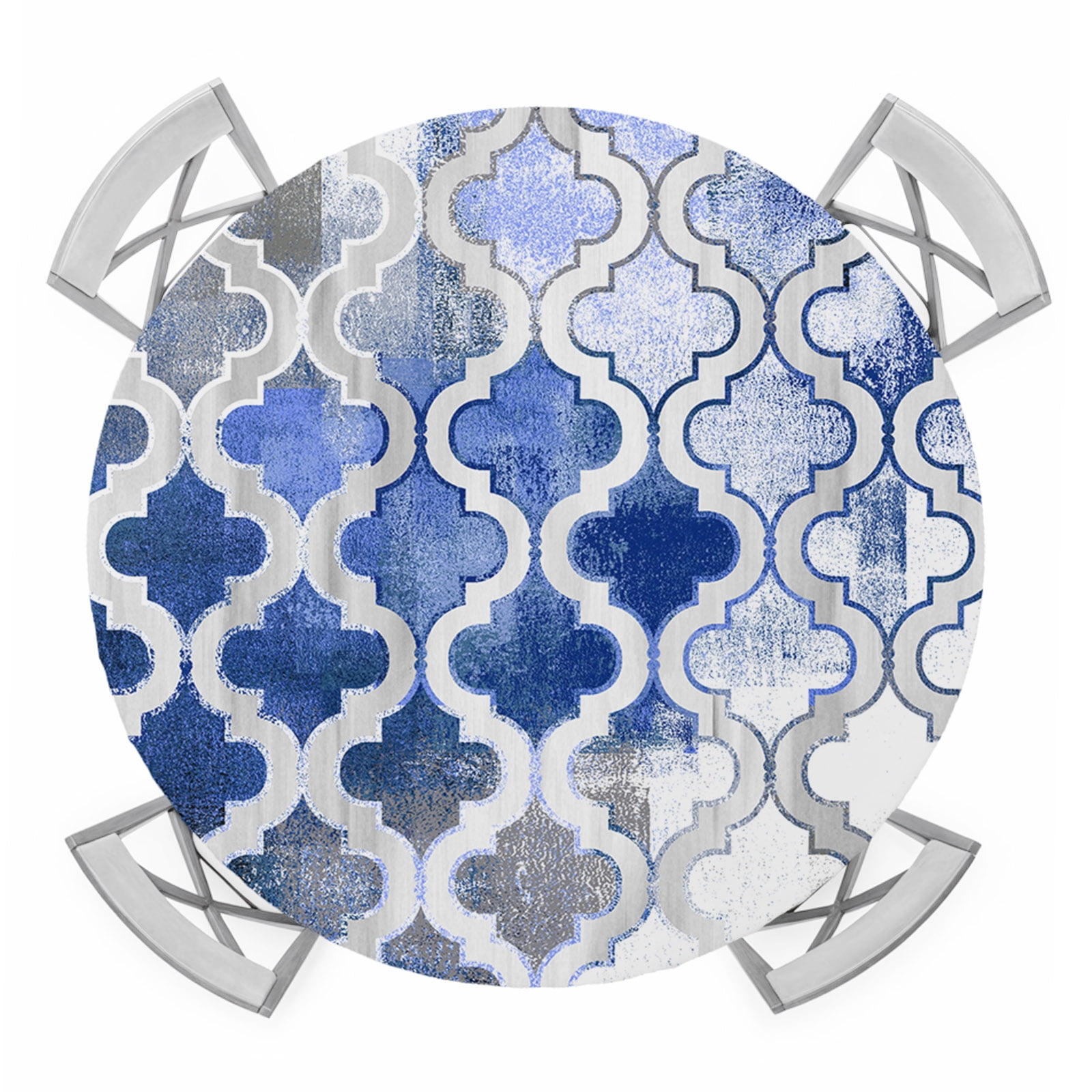 Blue Morocco Round Tablecloth for 55-60 Inch Tables,Fitted Table Cover ...