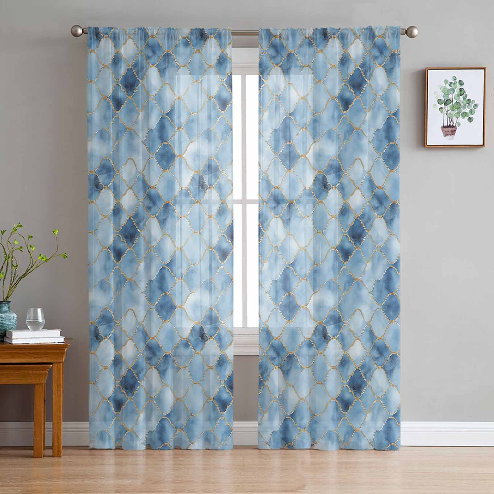 Blue Morocco Sheer Curtains 108 Inch Length 2 Panels Set for Living ...