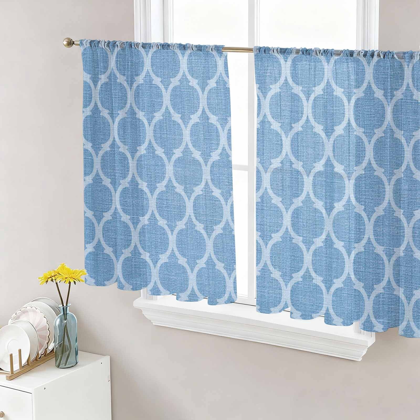 Blue Morocco Sheer Curtains 45 Inch Length 2 Panels Set, Moroccan ...