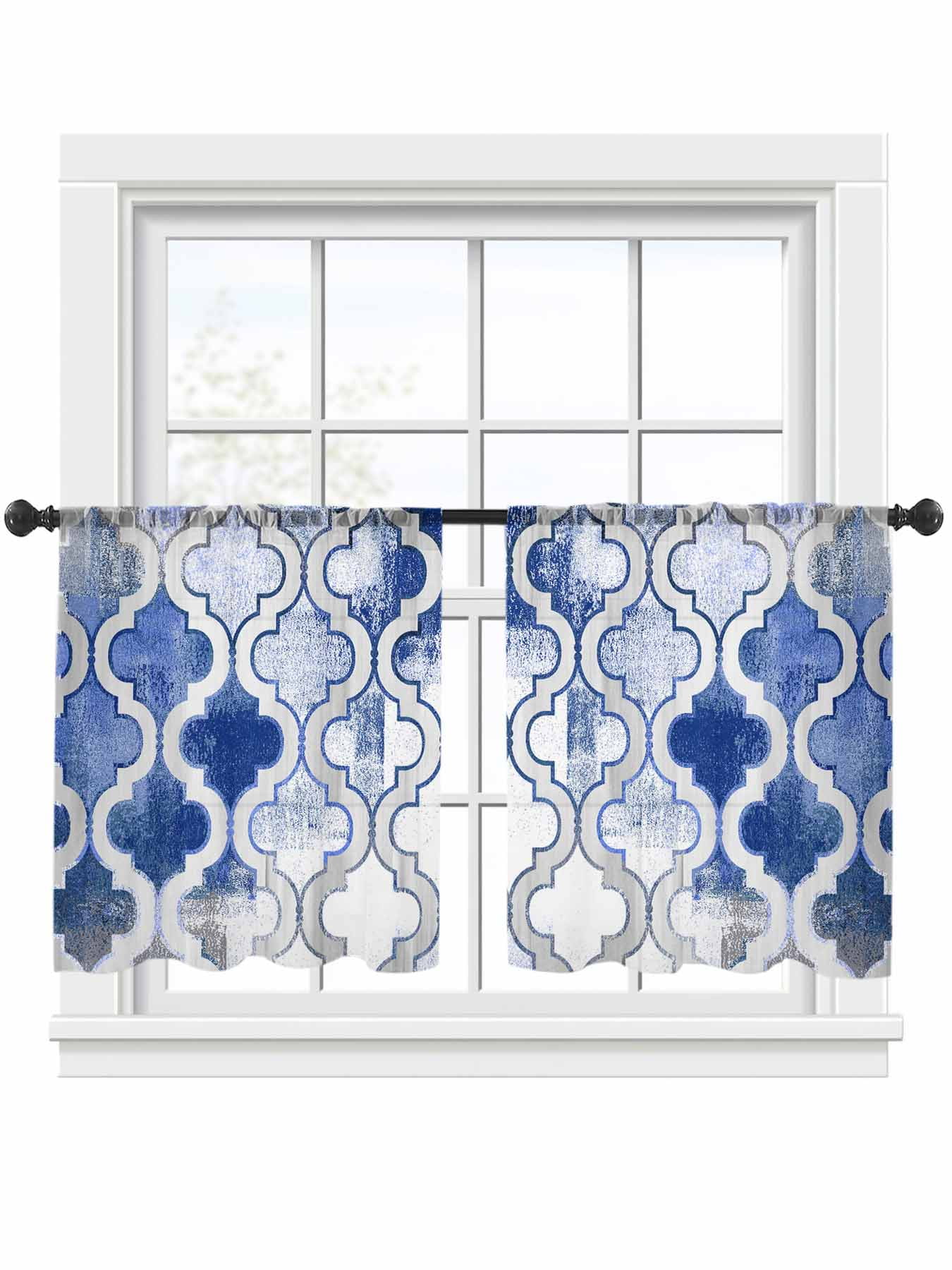 Blue Morocco Sheer Curtains 45 Inch Length 2 Panels Set, Semi ...
