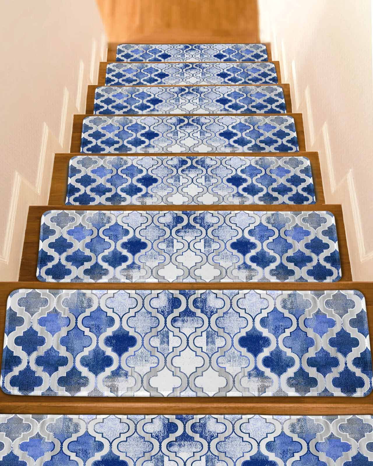 Blue Morocco Stair Treads for Wooden Steps Indoor Runner Rug Carpet ...