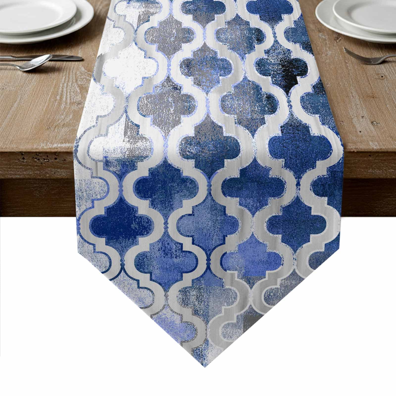 Blue Morocco Table Runner Linen Burlap Table Runner 48 Inches Long ...