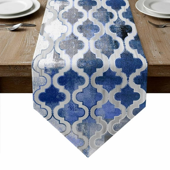 Blue Morocco Table Runner Linen Burlap Table Runner 48 Inches Long ...