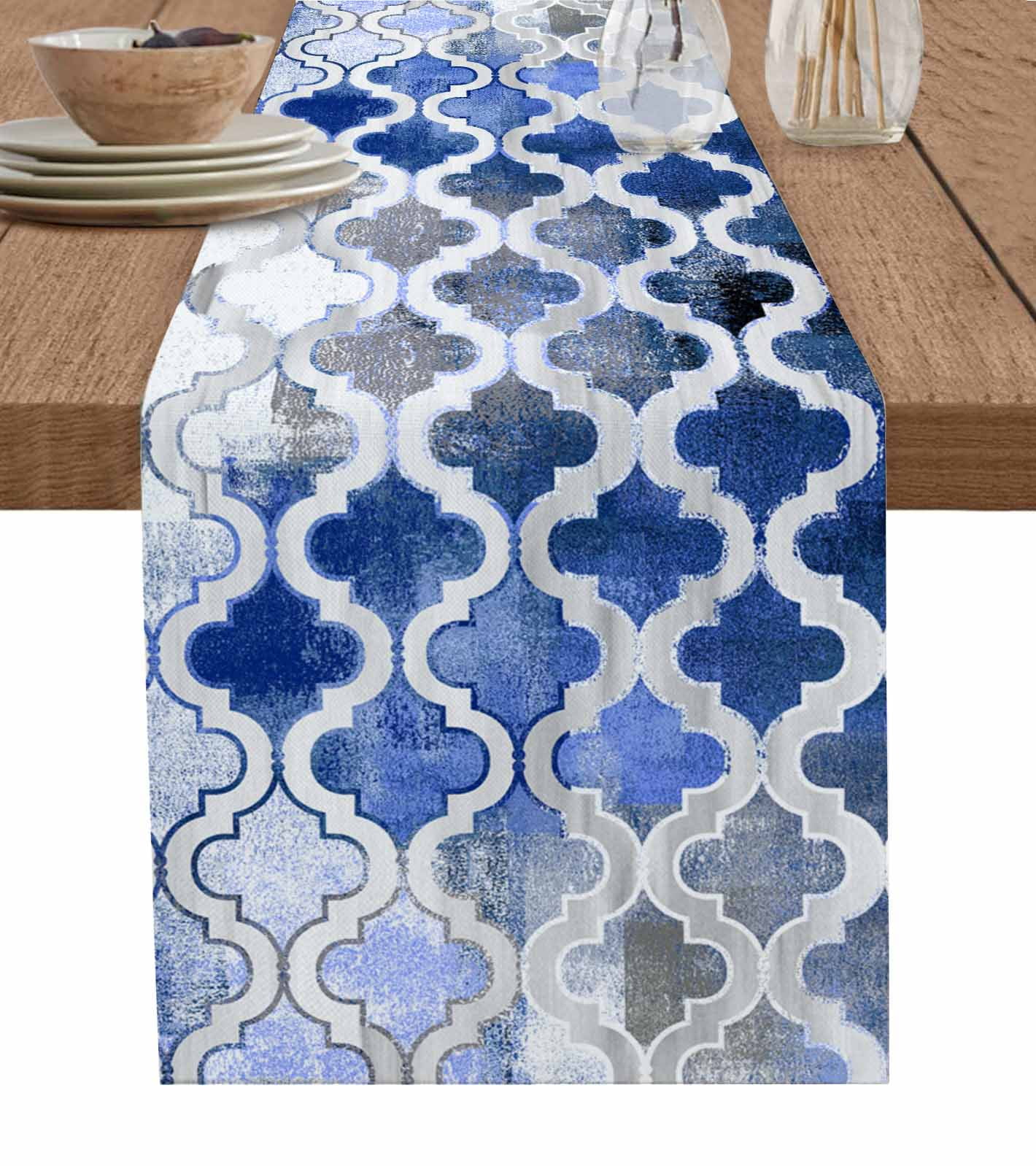 Blue Morocco Table Runner Vintage Graffiti Paint Art Boho Dappled ...