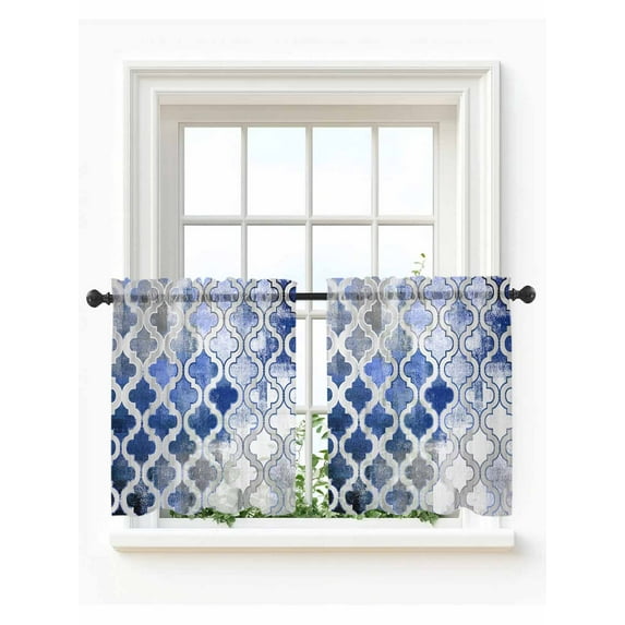 Blue Morocco Tier Curtains 24 Inch Length,Sheer Curtains for Bedroom ...