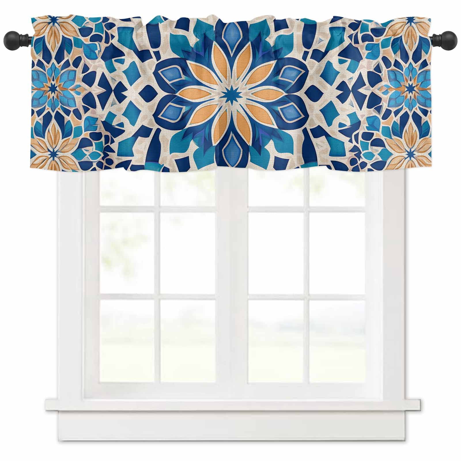 Blue Morocco Valances for Windows Farmhouse Kitchen Curtains Valances ...