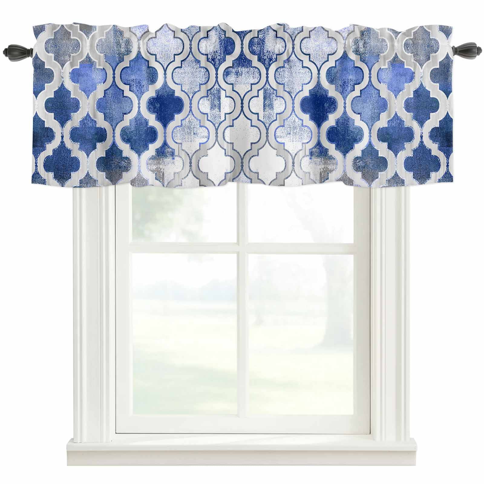 Blue Morocco Valances for Windows Abstract Retro Rod Pocket Curtain ...