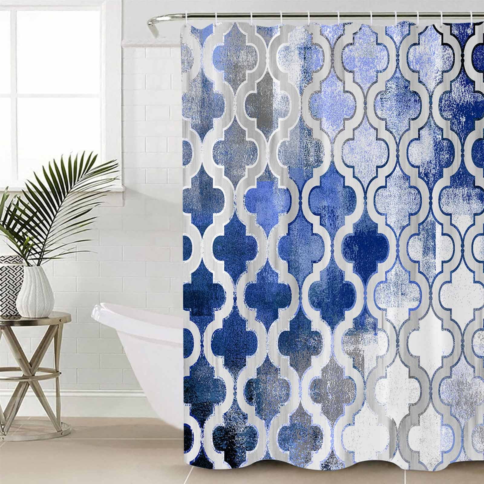 Blue Morocco Waterproof Fabric Shower Curtain, Vintage Graffiti Paint ...