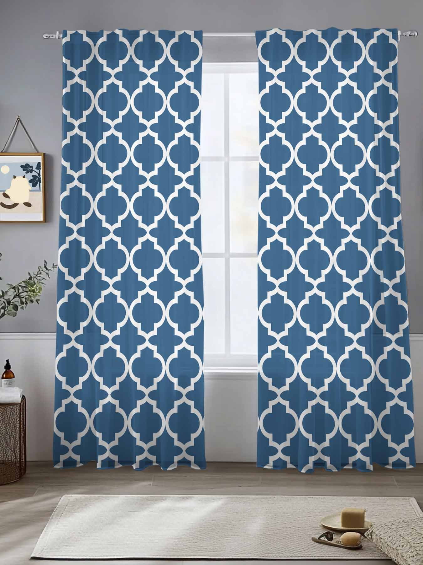 Blue Moroccon Sheer Curtains for Living Room Bedroom Middle Century ...