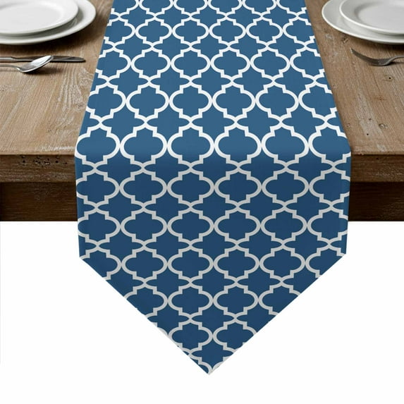 Blue Moroccon Table Runner Linen Burlap Table Runner 48 Inches Long ...
