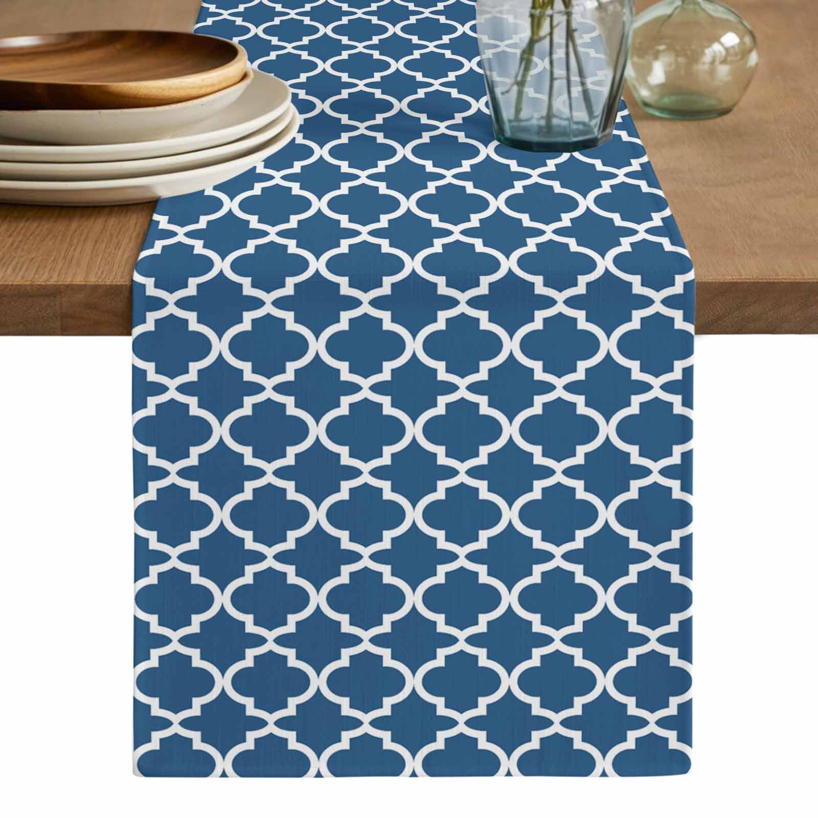 Blue Moroccon Table Runner, Middle Century Minimalist Rustic Geometric ...