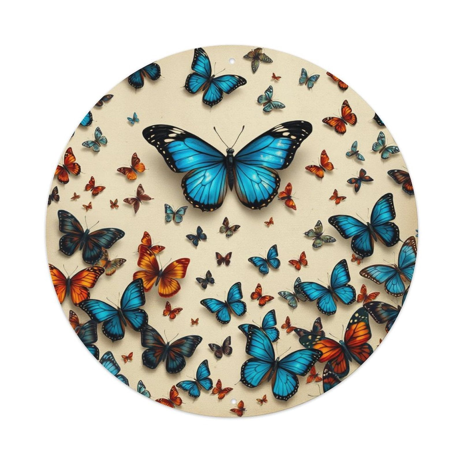 Blue Morpho Butterflies Pattern7.9x7.9in Round Aluminum Plaque Wall Art ...