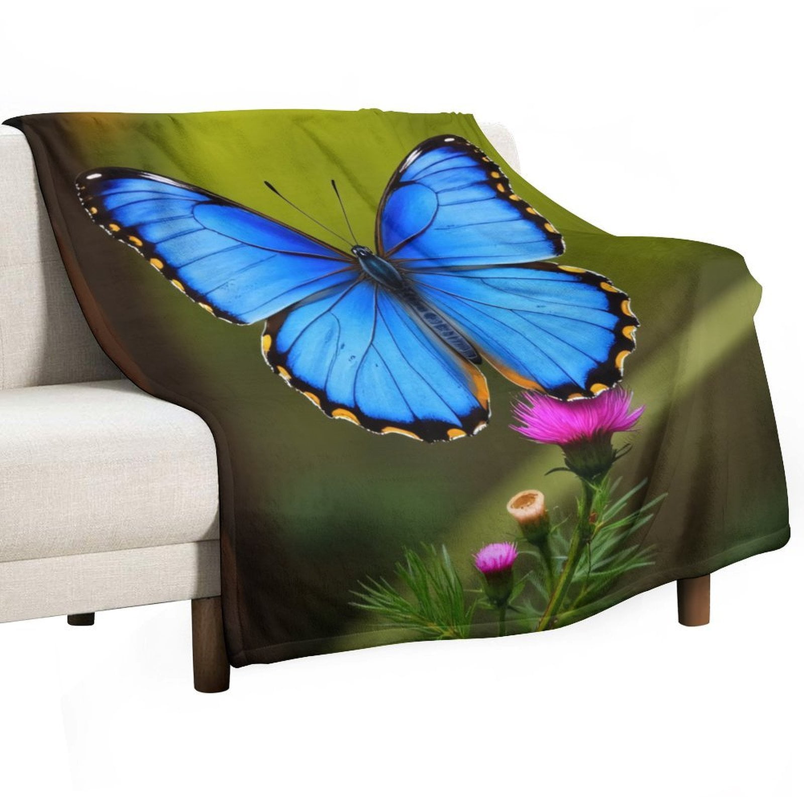 Blue Morpho Butterfly Bloom Blanket Soft Throw Warm Lightweight Plush Blanket for Couch Bed Sofa ...