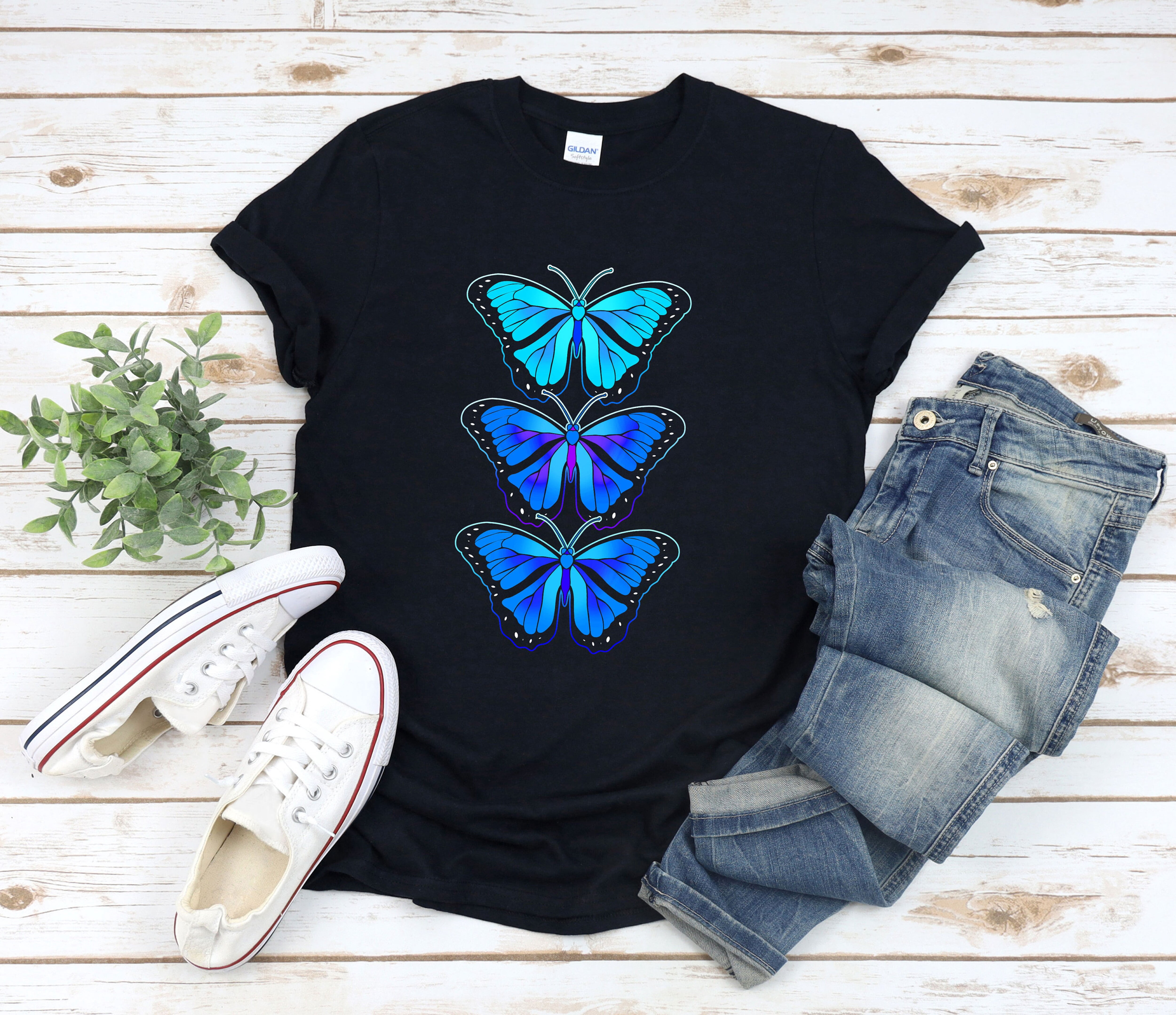 Blue Morpho Butterfly Shirt, Three Butterflies, Flying Butterflies ...