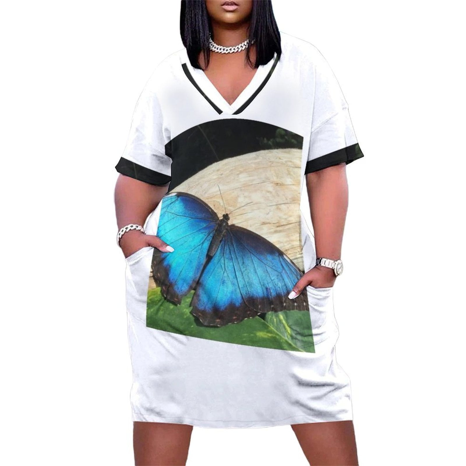 Blue Morpho Butterfly Sunbasking Loose Pocket Dress Beachwear women's elegant loose dresses ...