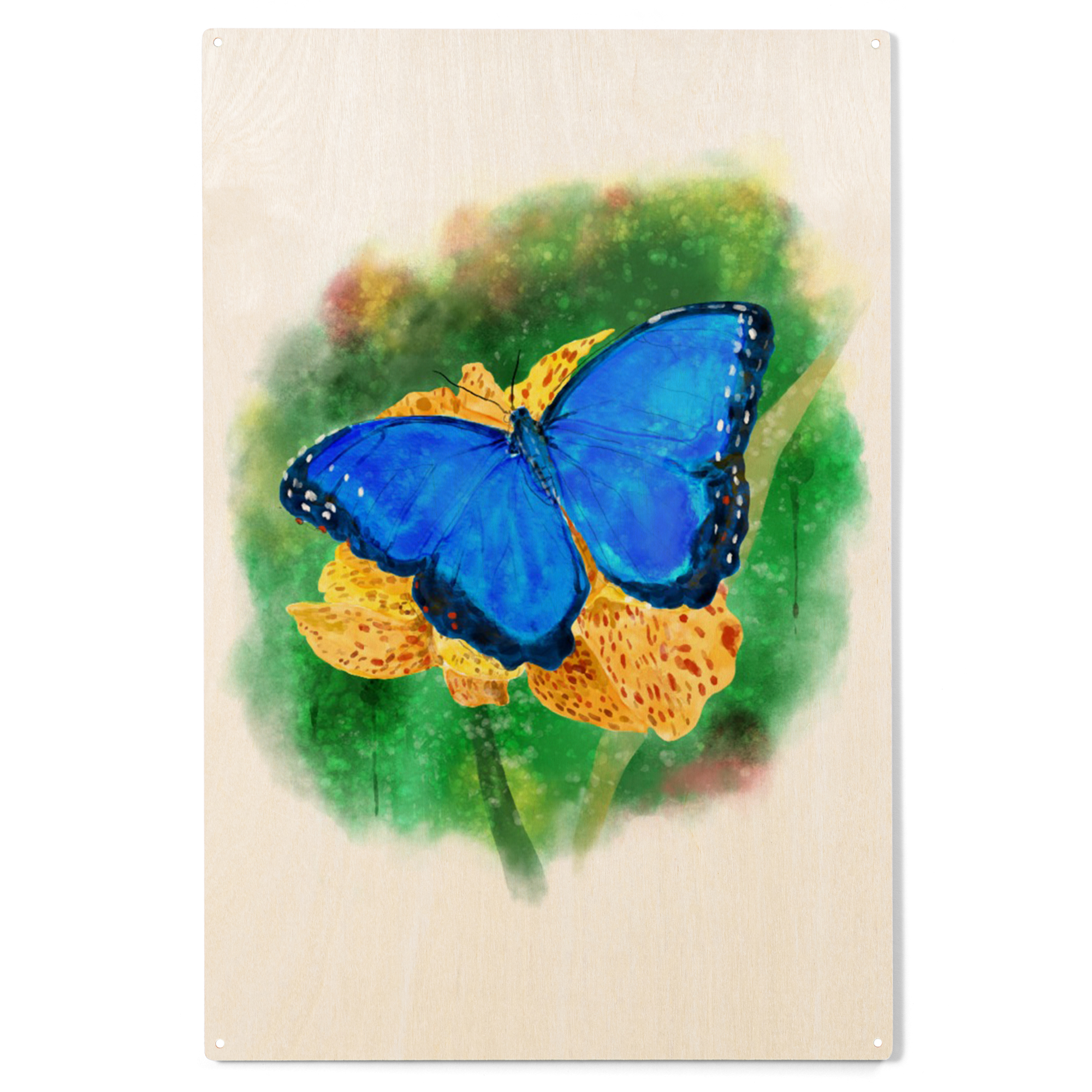 Blue Morpho Butterfly, Watercolor Birch Wood Wall Sign (10x15 Rustic ...