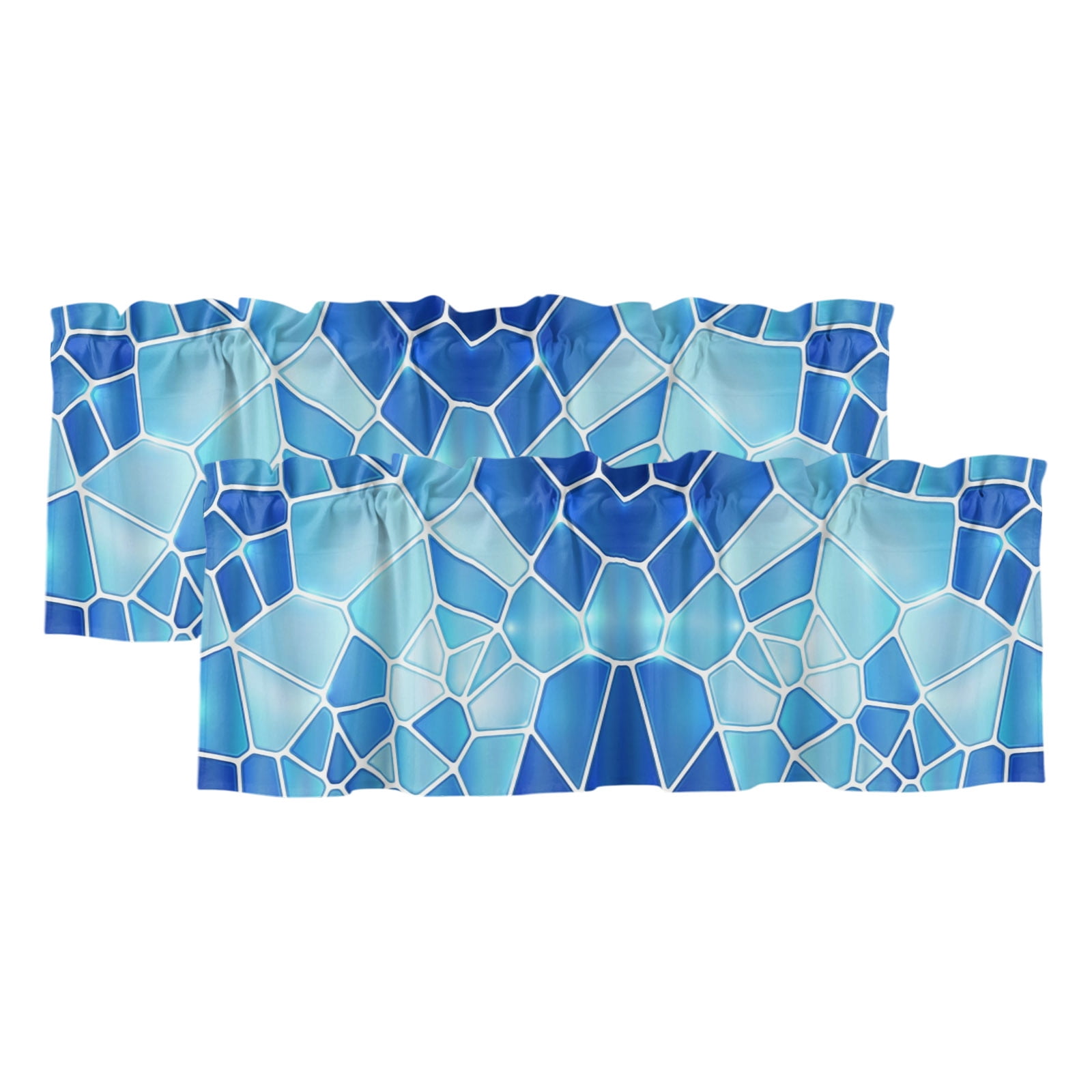Blue Mosaic 2 Panels Kitchen Valance, Modern Abstract Crimson Tiles ...