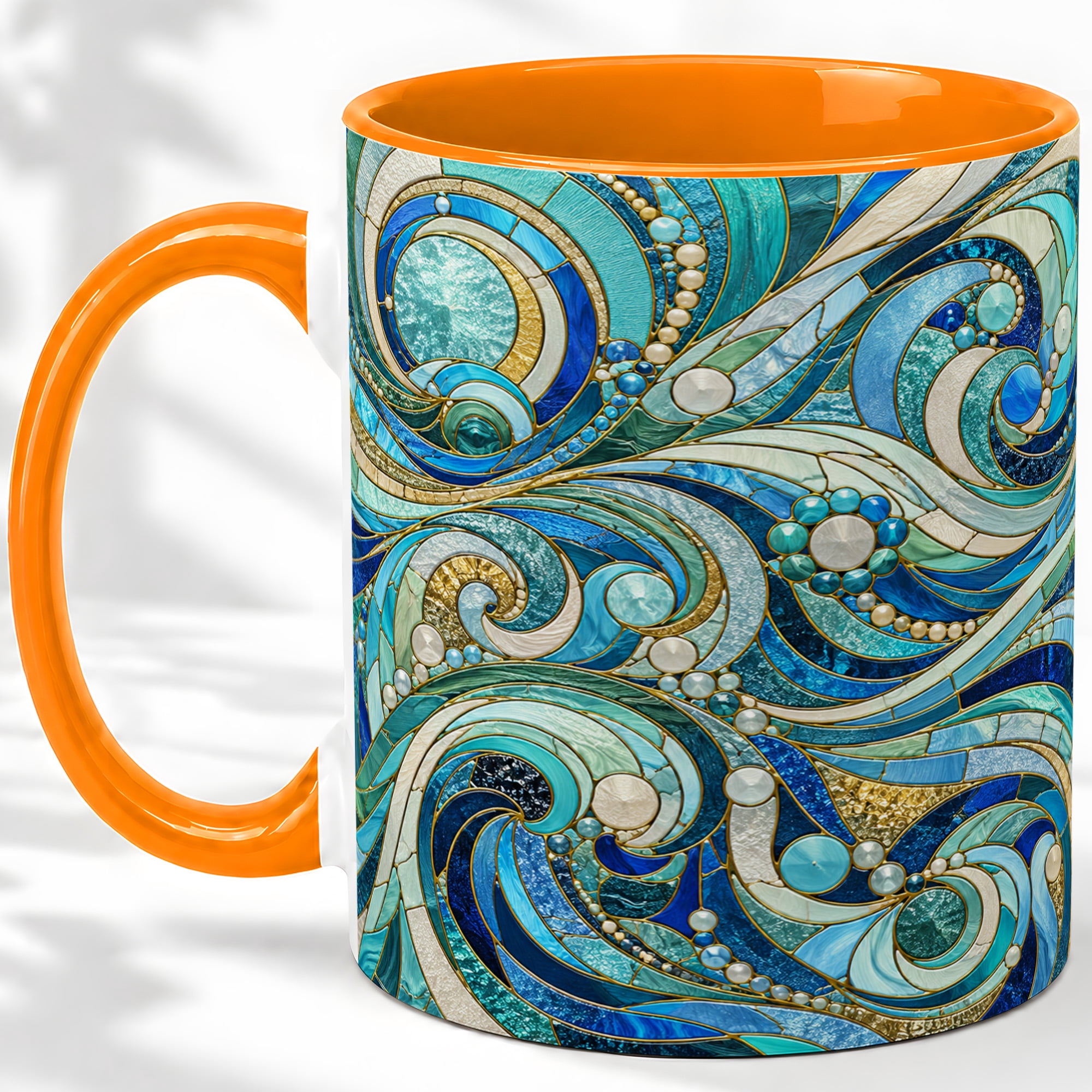 Blue Mosaic Coffee Mug, Turquoise Glass Swirl Art, Coastal Daily Tea ...
