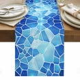 Blue Mosaic Cotton Linen Table Runner Modern Abstract Crimson Tiles ...