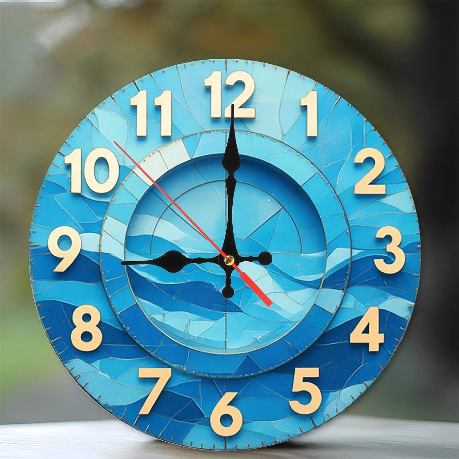 Blue Mosaic Ocean Wave Wall Clock 10-Inch Silent Wooden Wall Clock ...