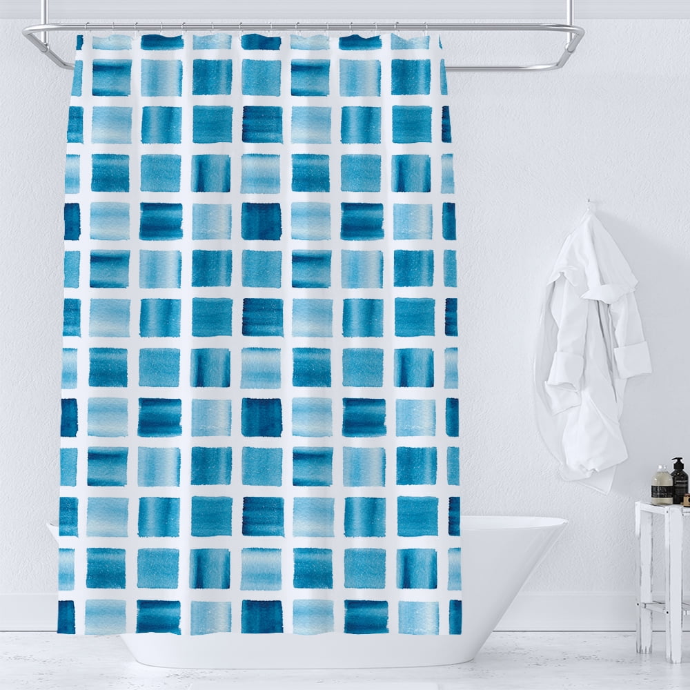 Blue Mosaic Pattern Shower Curtains Waterproof Polyester Bath Curtain ...