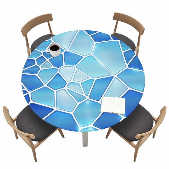Blue Mosaic Round Fitted Table Cover Modern Abstract Crimson Tiles ...