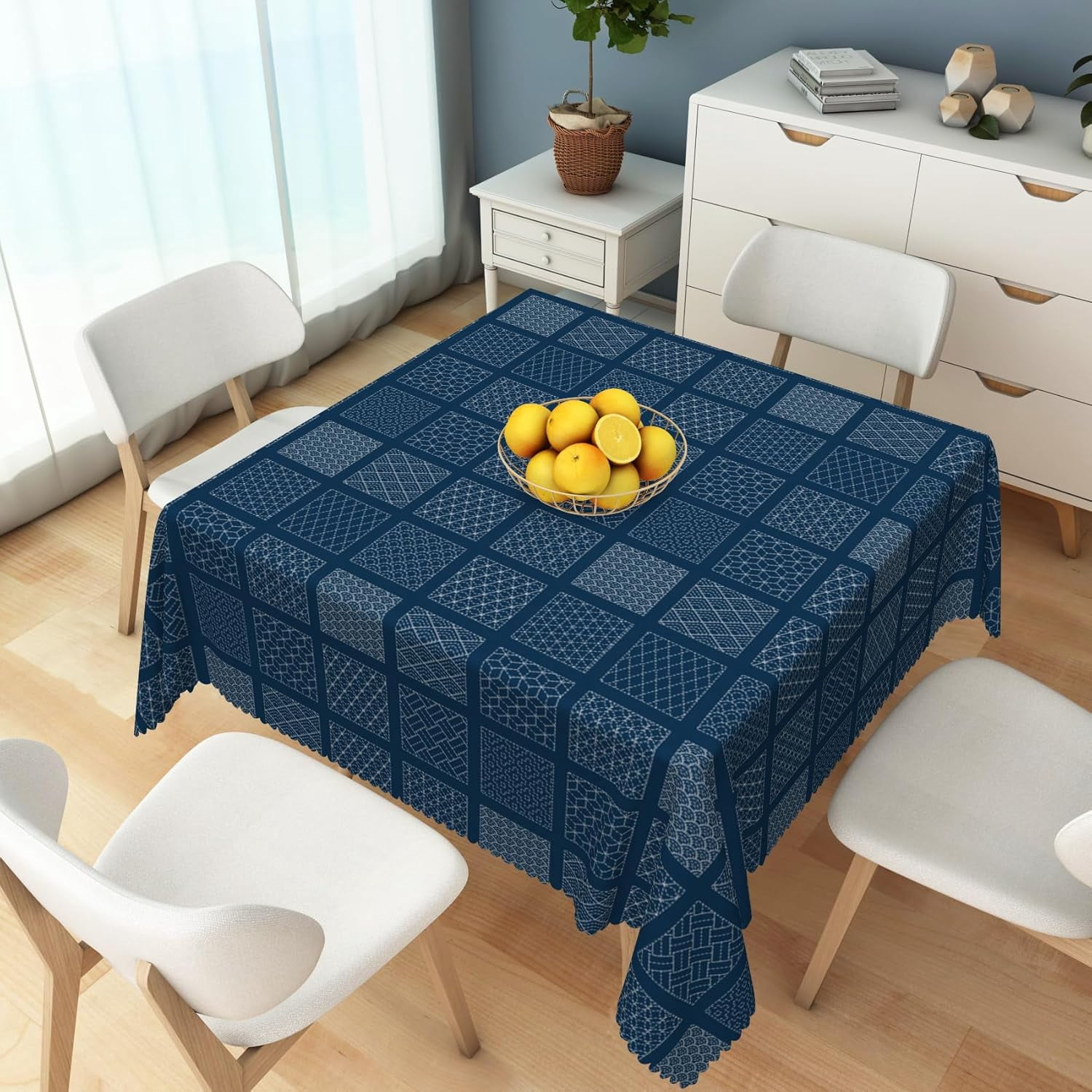 Blue Mosaic Square Tablecloths 60x60 Inch Plaid Geometry Pattern Square ...