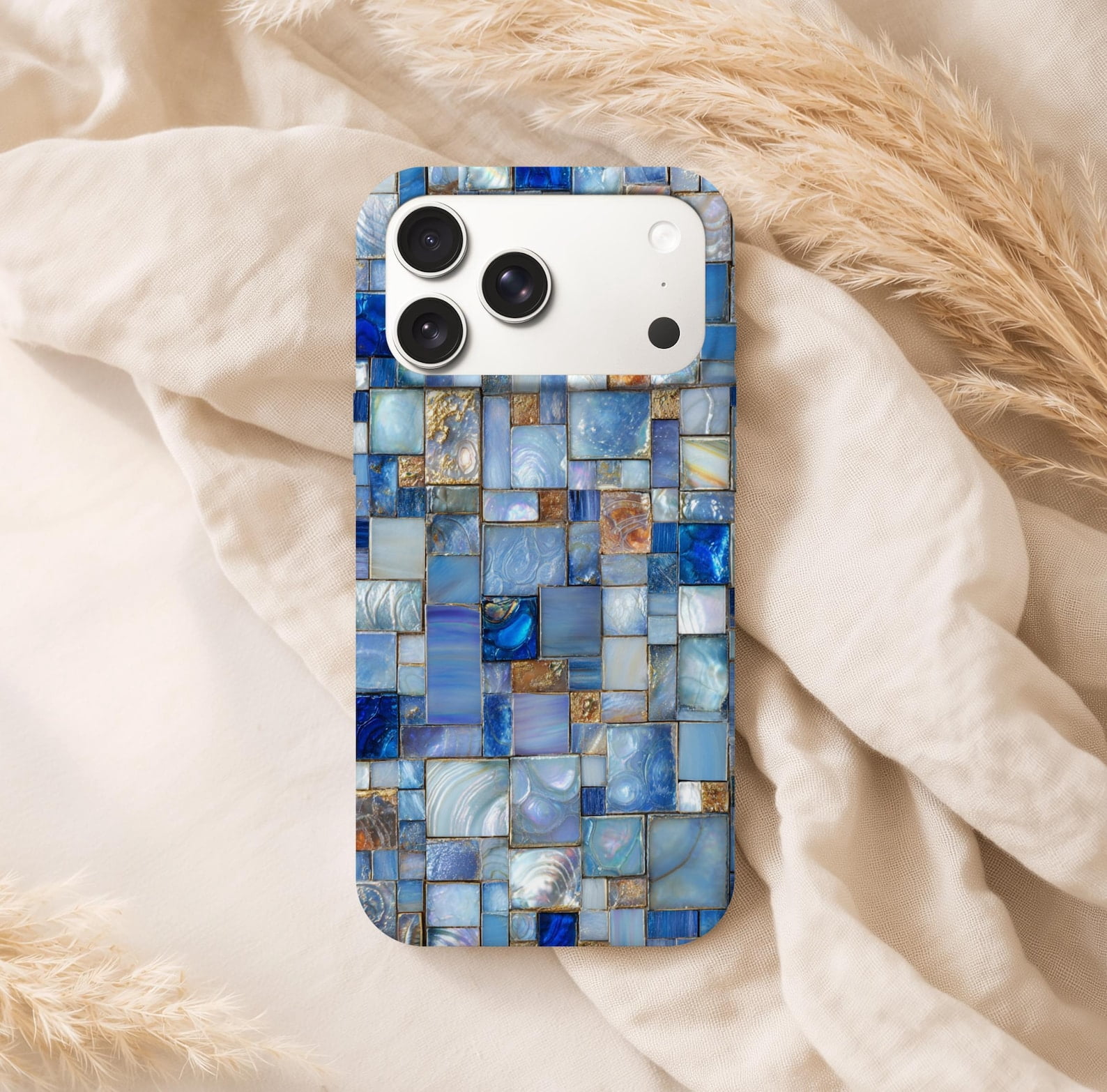 Blue Mosaic Tile Geometric Phone Case iPhone 17 through 11 Pro Max ...