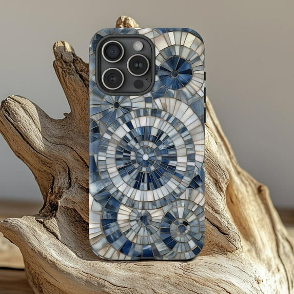 Blue Mosaic Tile Mediterranean Pattern Illusion Phone Case for 17 16 15 ...