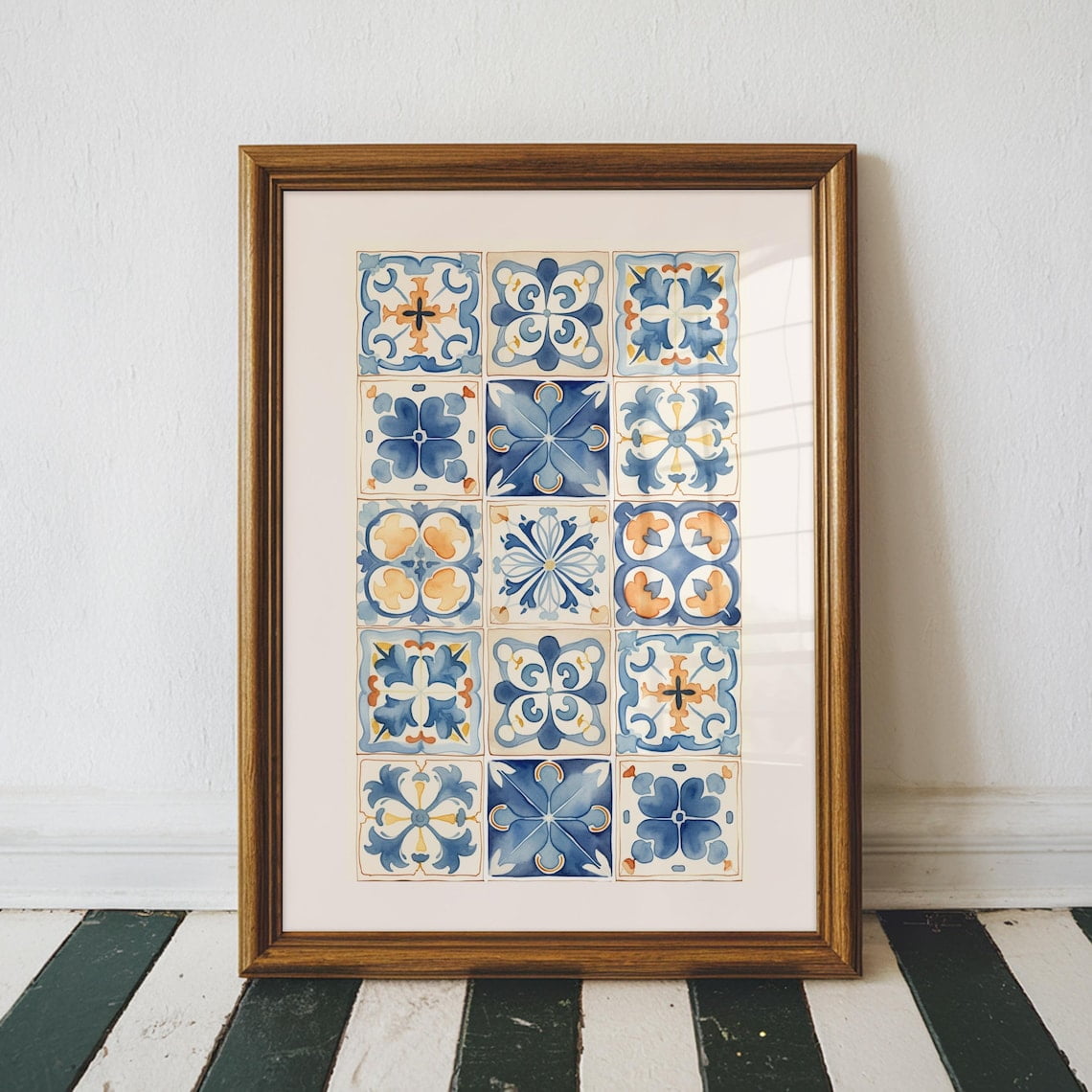 Blue Mosaic Tile Wall Art, Vintage Blue Mediterranean Style Tile Poster ...