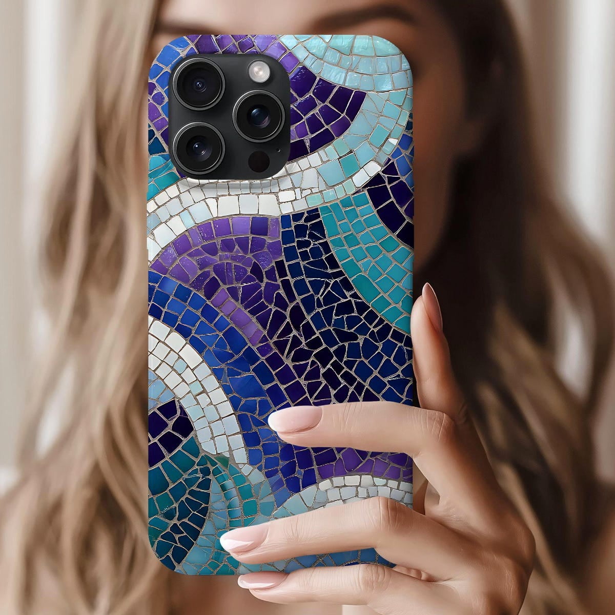 Blue Mosaic Wave Ocean Tile Art Phone Case 17 through 11 Pro Max ...
