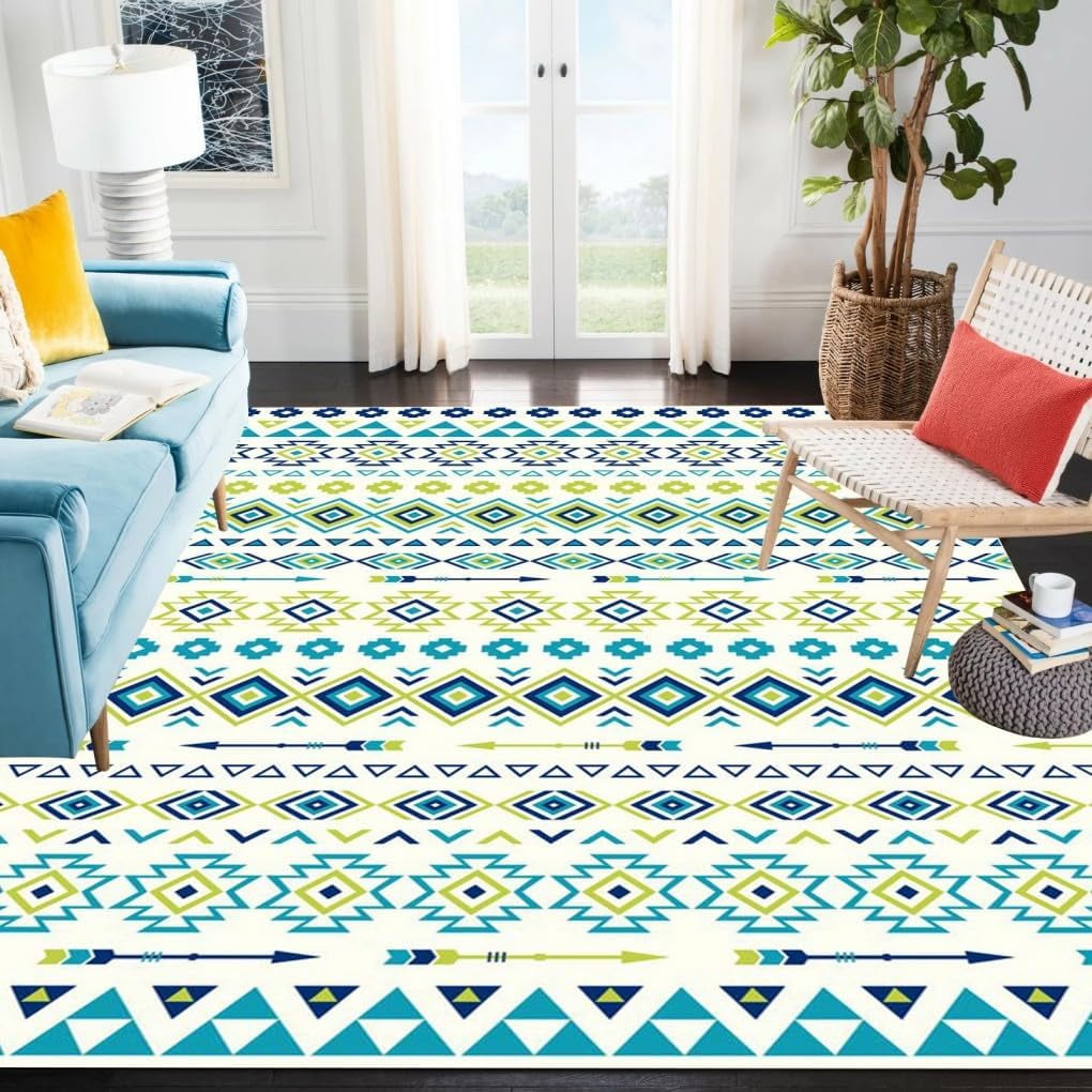 Blue Moss Green Beige Fresh Color Tribal Bohemian Area Rugs For Living ...