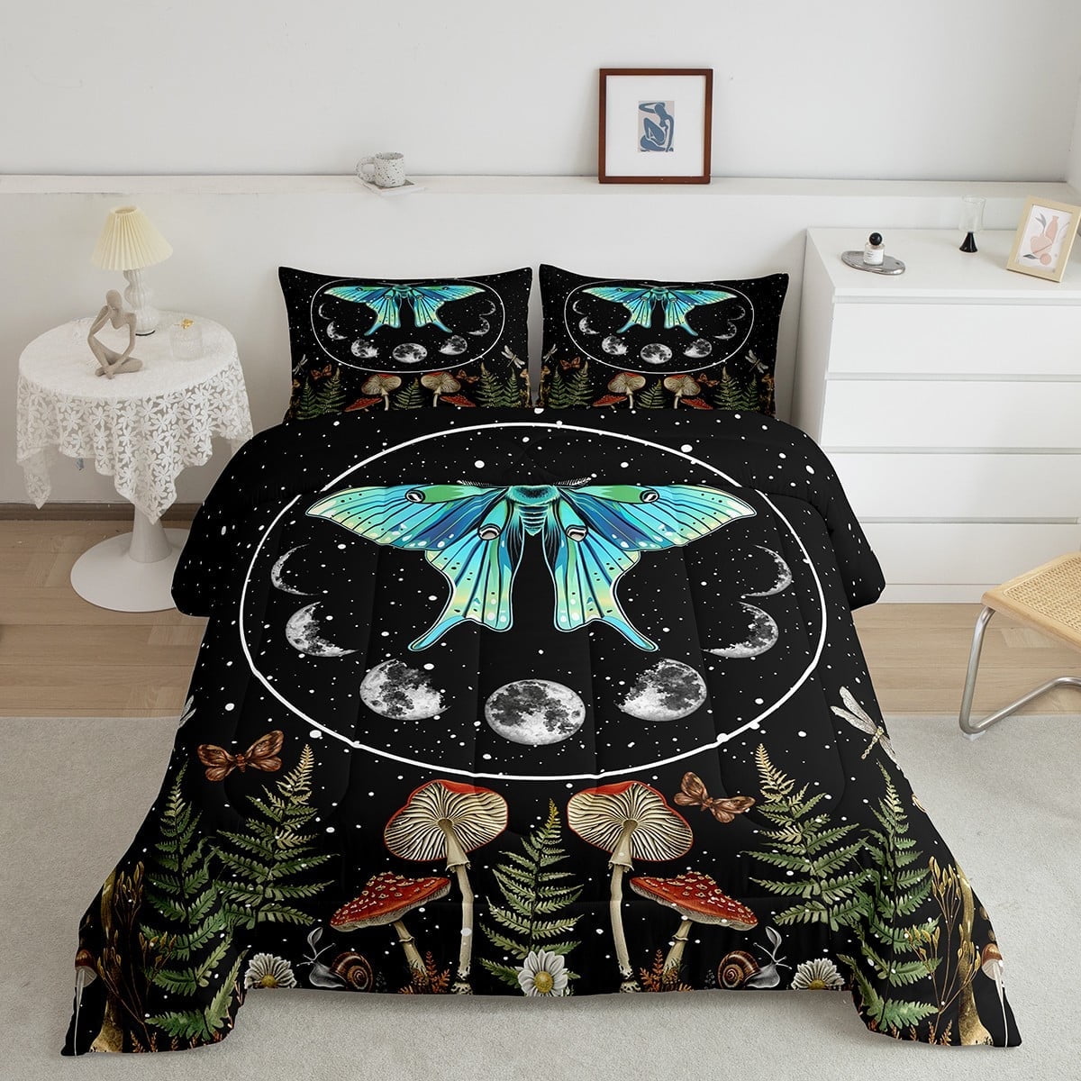 YST Boho Sun & Moon Full Bedding Set, Blue Moth, Hippy Mushroom Duvet ...