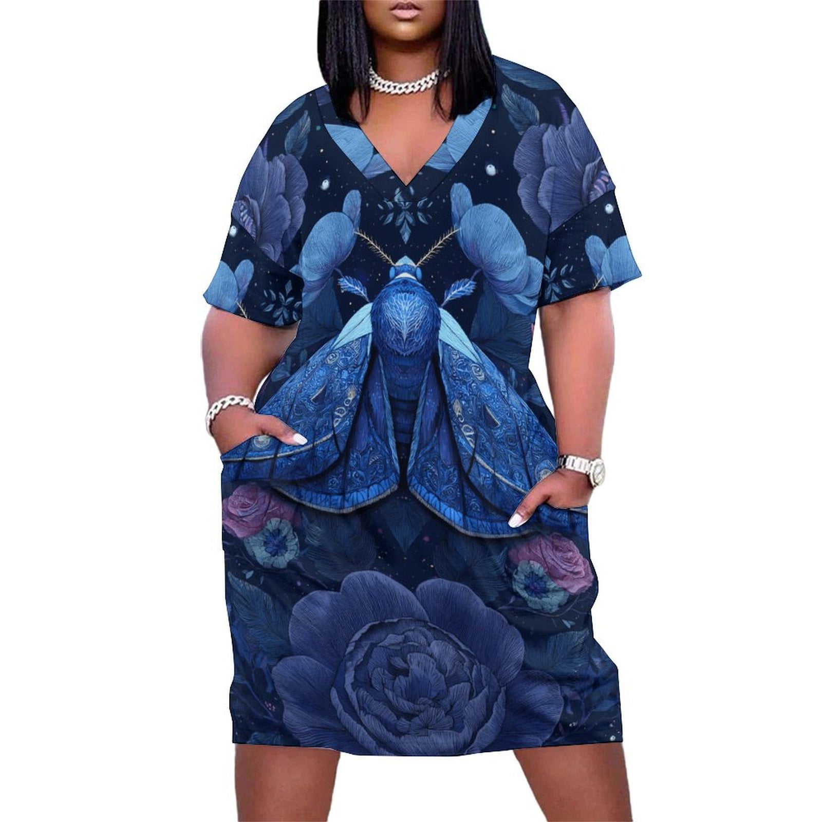 Blue Moth Cosmic Floral Artwork Fantasy Art Summer Dresses for Women ...