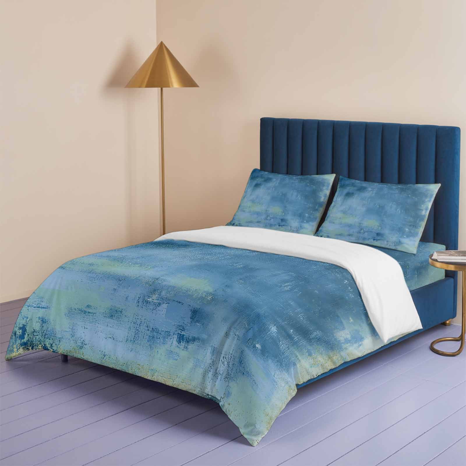 Blue Mottled Texture Abstract Queen Size Bed Set,Modern Minimalist Art ...