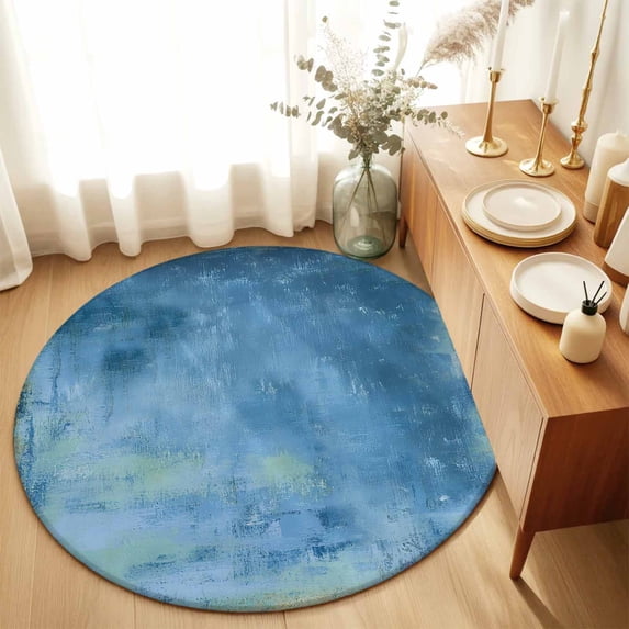 Blue Mottled Texture Abstract Round Area Rug 3ft,Living Room Rug Non ...