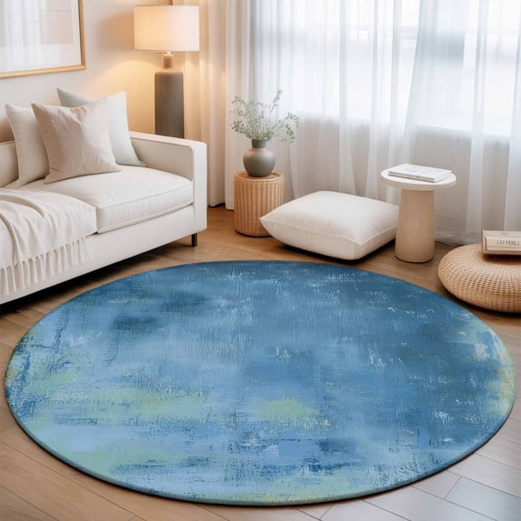 Blue Mottled Texture Abstract Round Rug 5ft Modern Minimalist Art ...