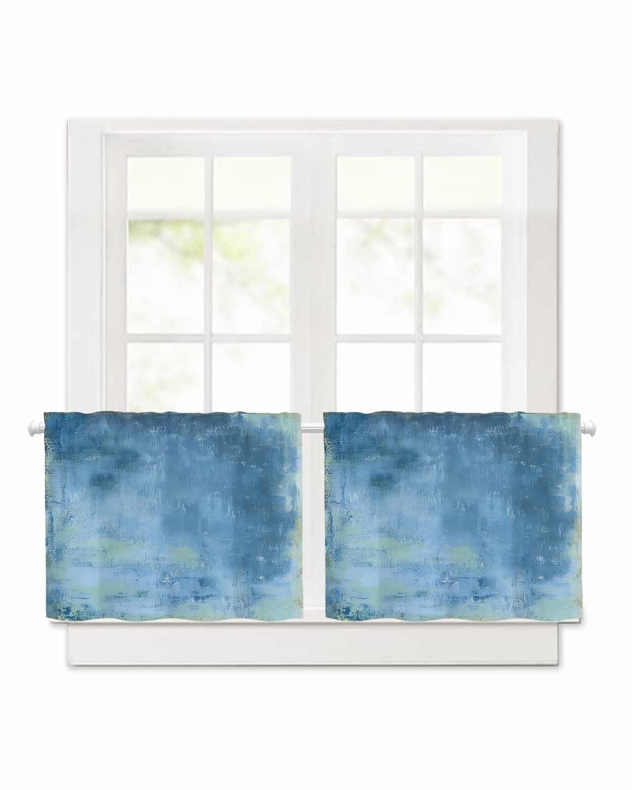 Blue Mottled Texture Abstract Short Blackout Curtains 24 Inch Long ...
