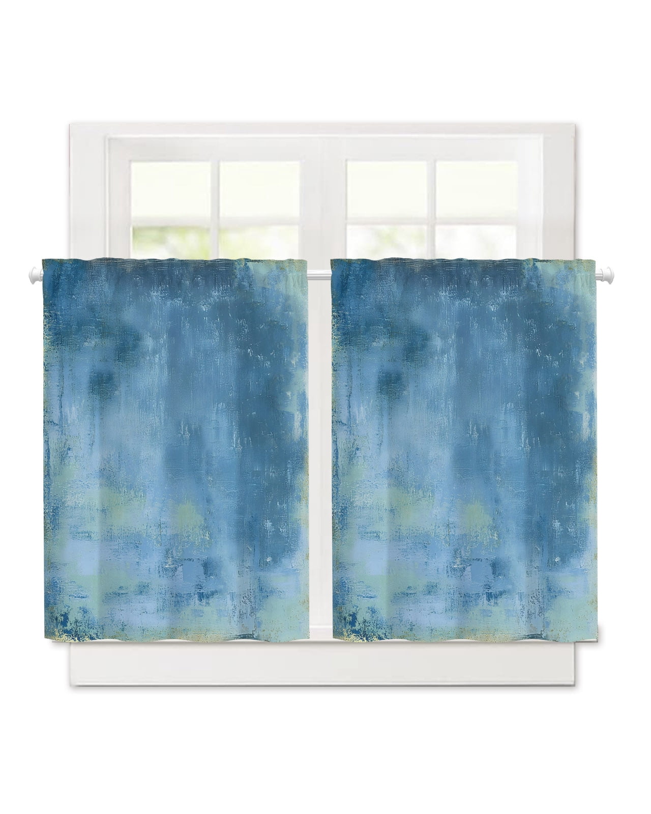 Blue Mottled Texture Abstract Short Blackout Curtains 45 Inch Long ...