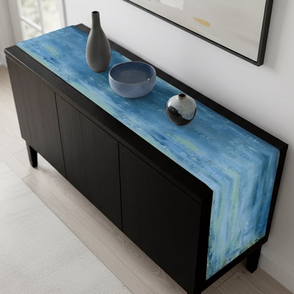 Blue Mottled Texture Abstract Table Runner 90 Inches Long,Kitchen ...