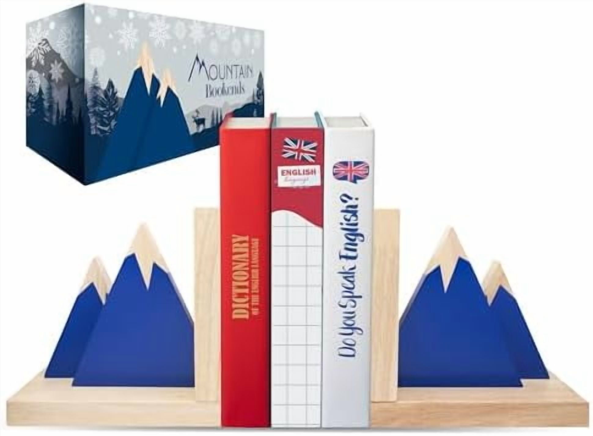 Blue Mountain Book Ends for Kids Books - 1 Set Non-Skid Wooden Bookends ...